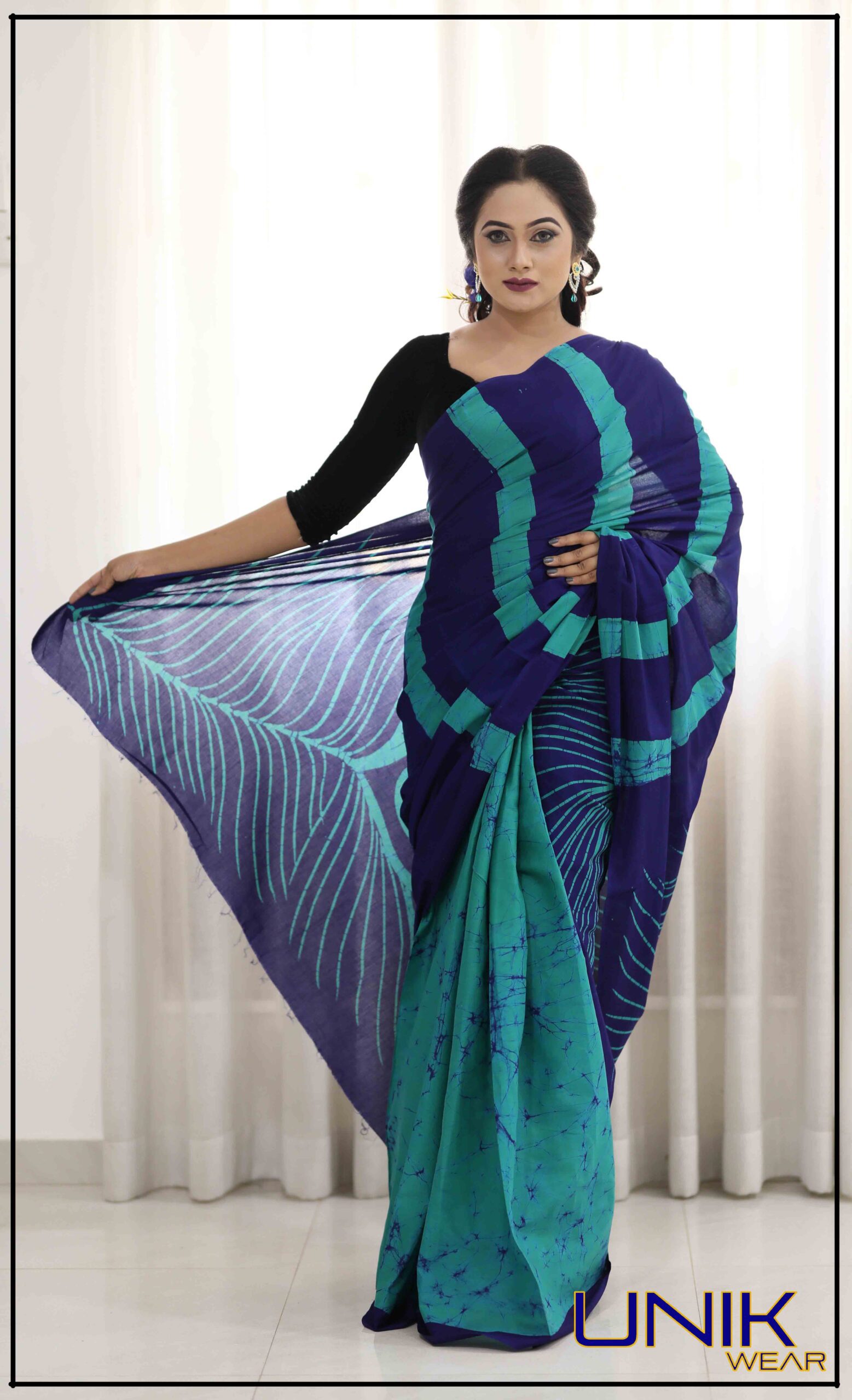 GREEN & YELLOW COLOR SRI LANKAN HANDMADE MODERN COTTON BATIK SAREE 2319 ...