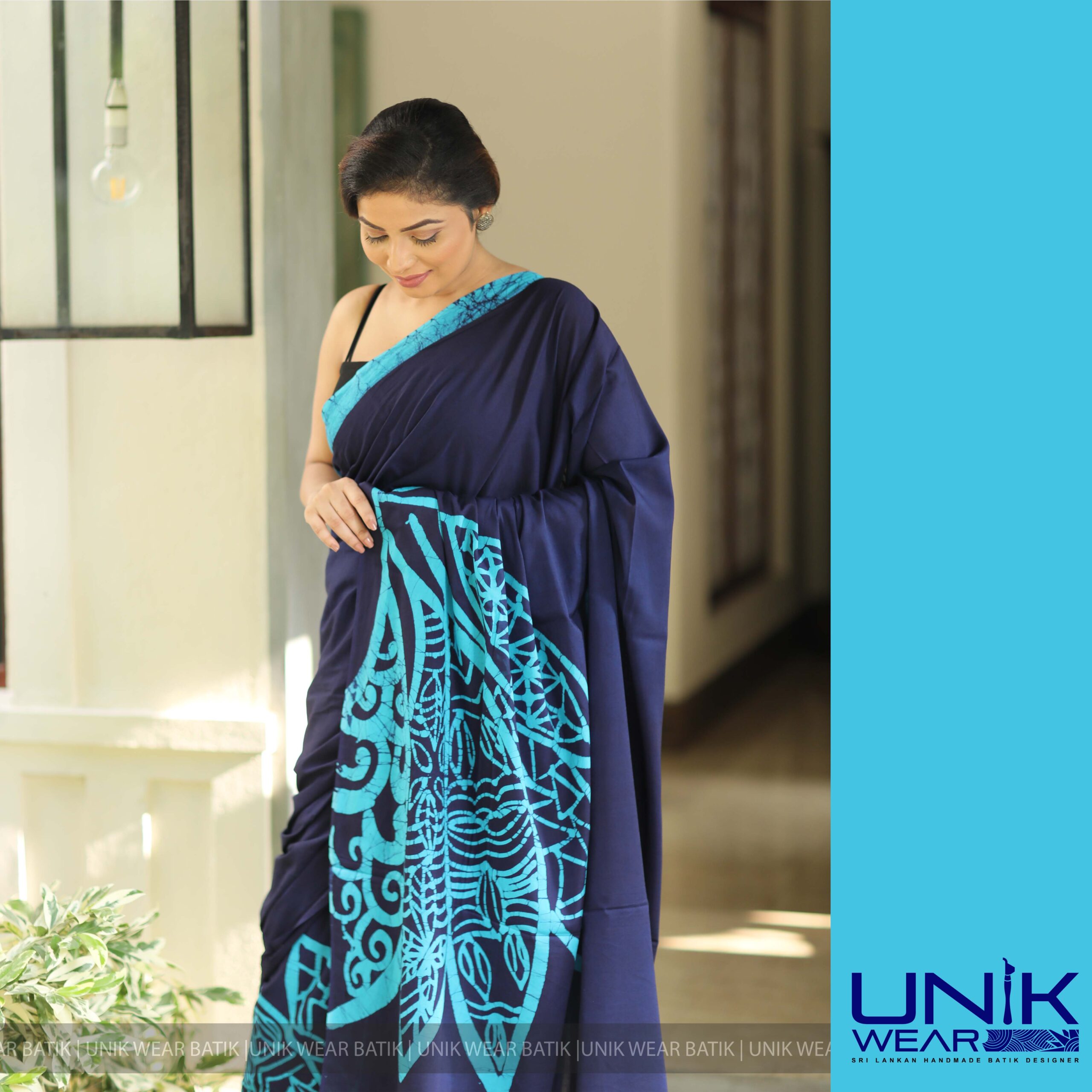 LIGHT BLUE & DARK BLUE SRI LANKAN HANDMADE COTTON BATIK SAREE 2154 ...