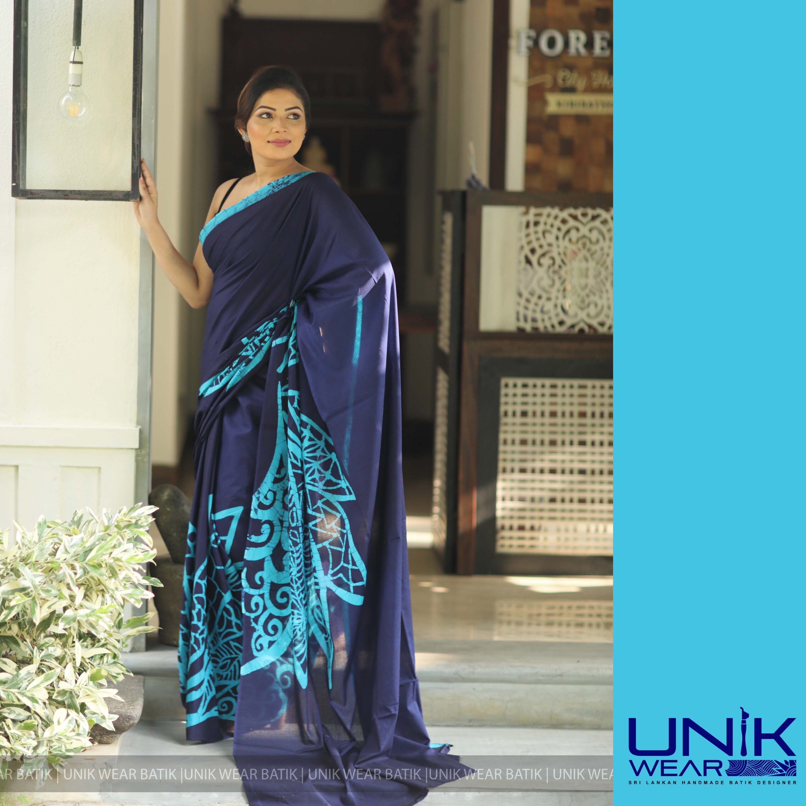 LIGHT BLUE & DARK BLUE SRI LANKAN HANDMADE COTTON BATIK SAREE 2154 ...