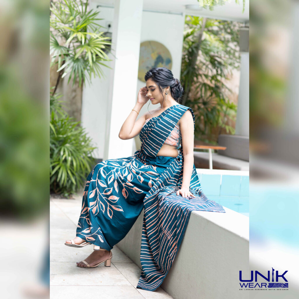 LIGHT ORANGE & GREEN COLOR SRI LANKAN HANDMADE COTTON BATIK SAREE 2221 ...