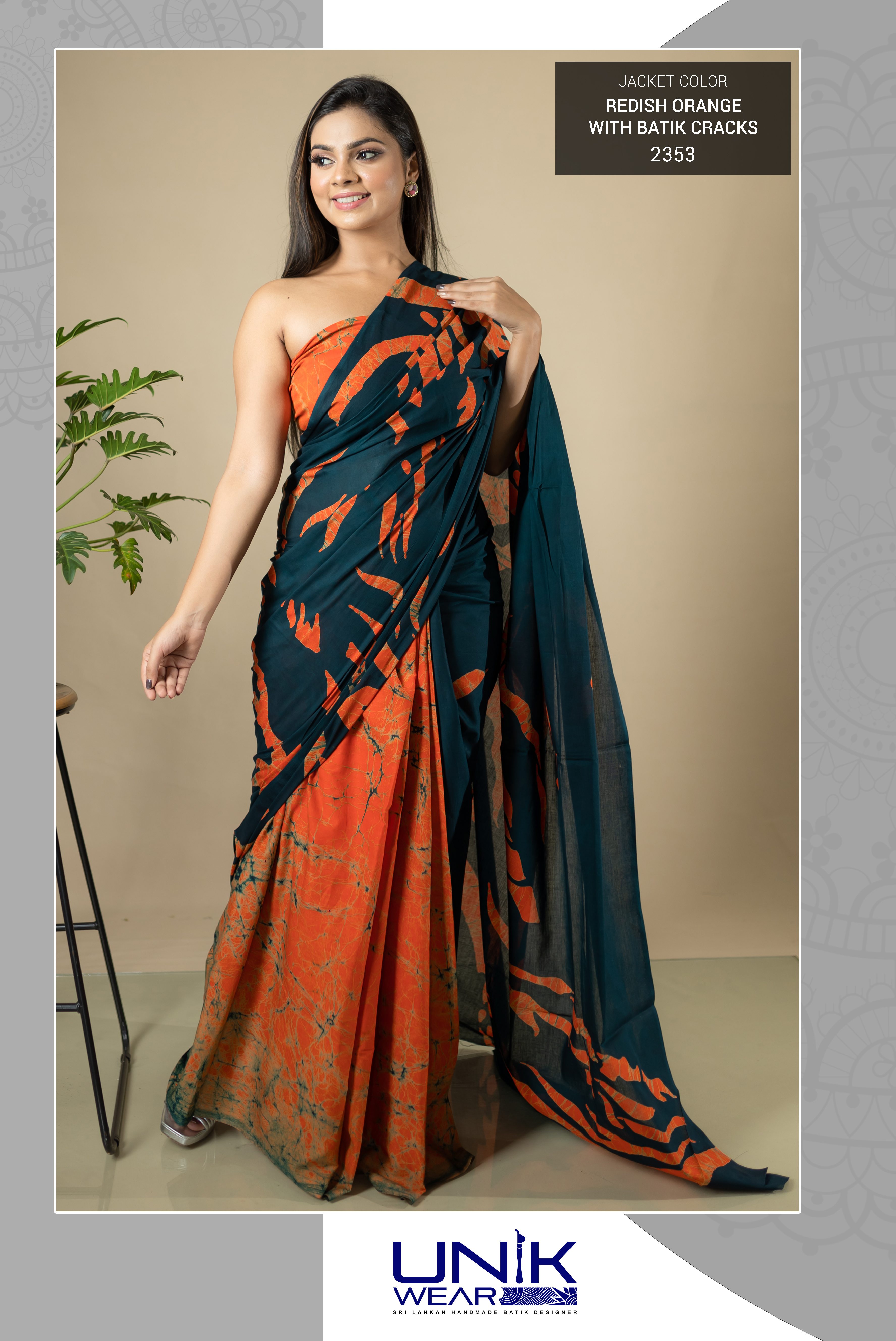 SRI LANKAN HANDMADE MODERN COTTON BATIK SAREE 2353 - UnikWear.lk