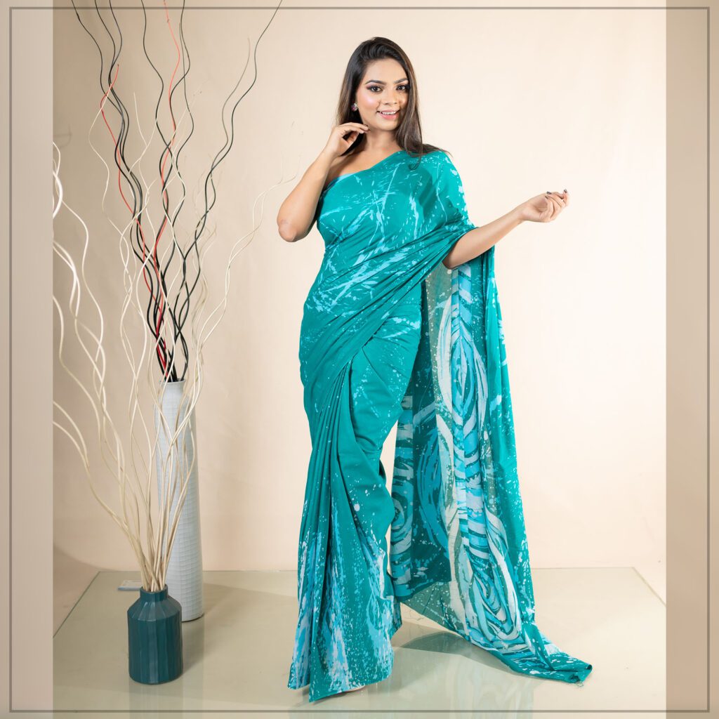 LIGHT BLUE COLOR SRI LANKAN HANDMADE MODERN COTTON BATIK SAREE E04 ...